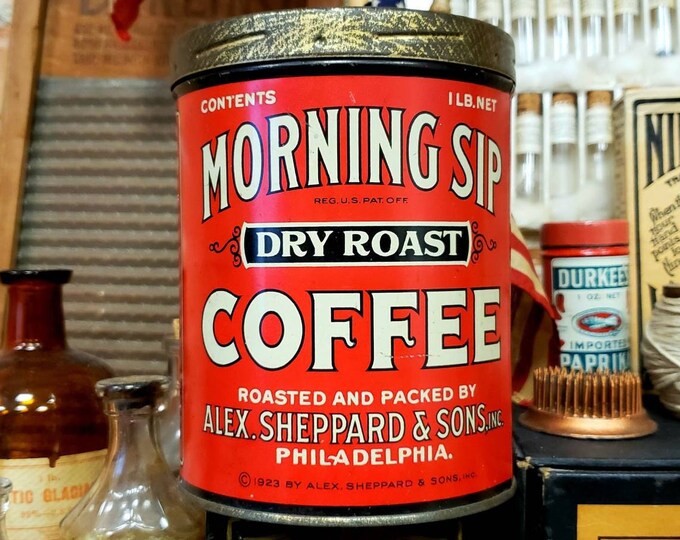 Antique 1920s Morning Sip Dry Roast Coffee Tin Can, Alex Sheppard ...