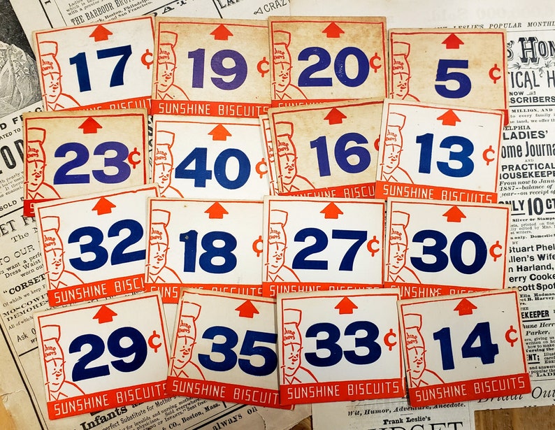 Vintage 1920s Sunshine Biscuits Bakers Store Price Tags, Vintage ...