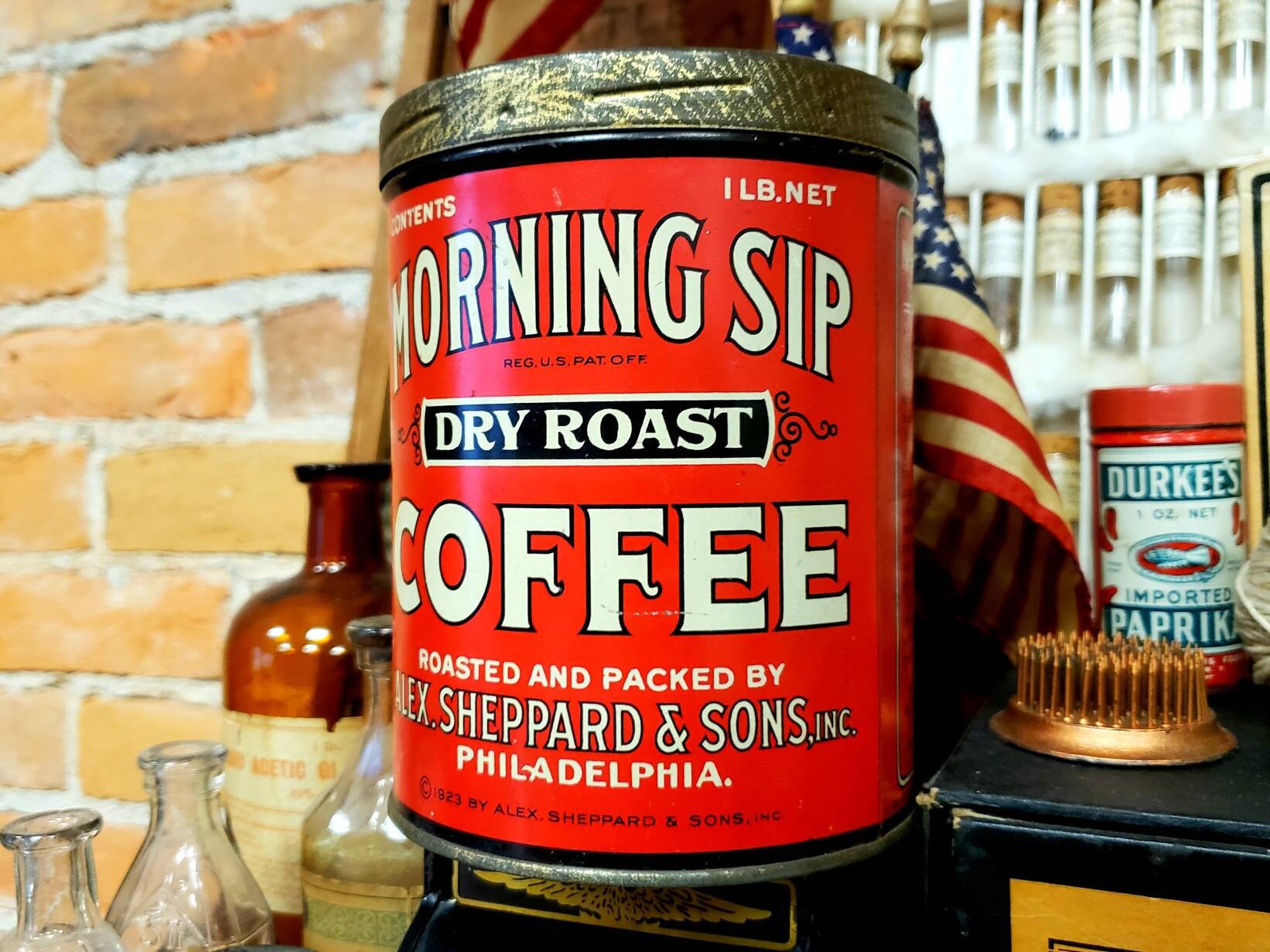 Antique 1920s Morning Sip Dry Roast Coffee Tin Can, Alex Sheppard ...