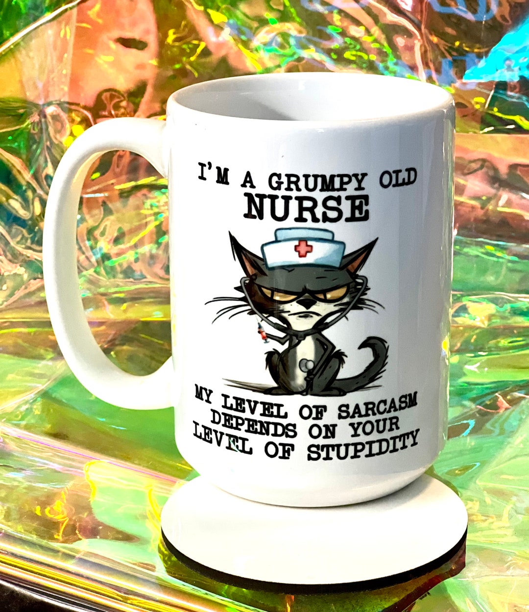 15 Ounce Ceramic Mug With Grumpy Nurse Cat - Etsy