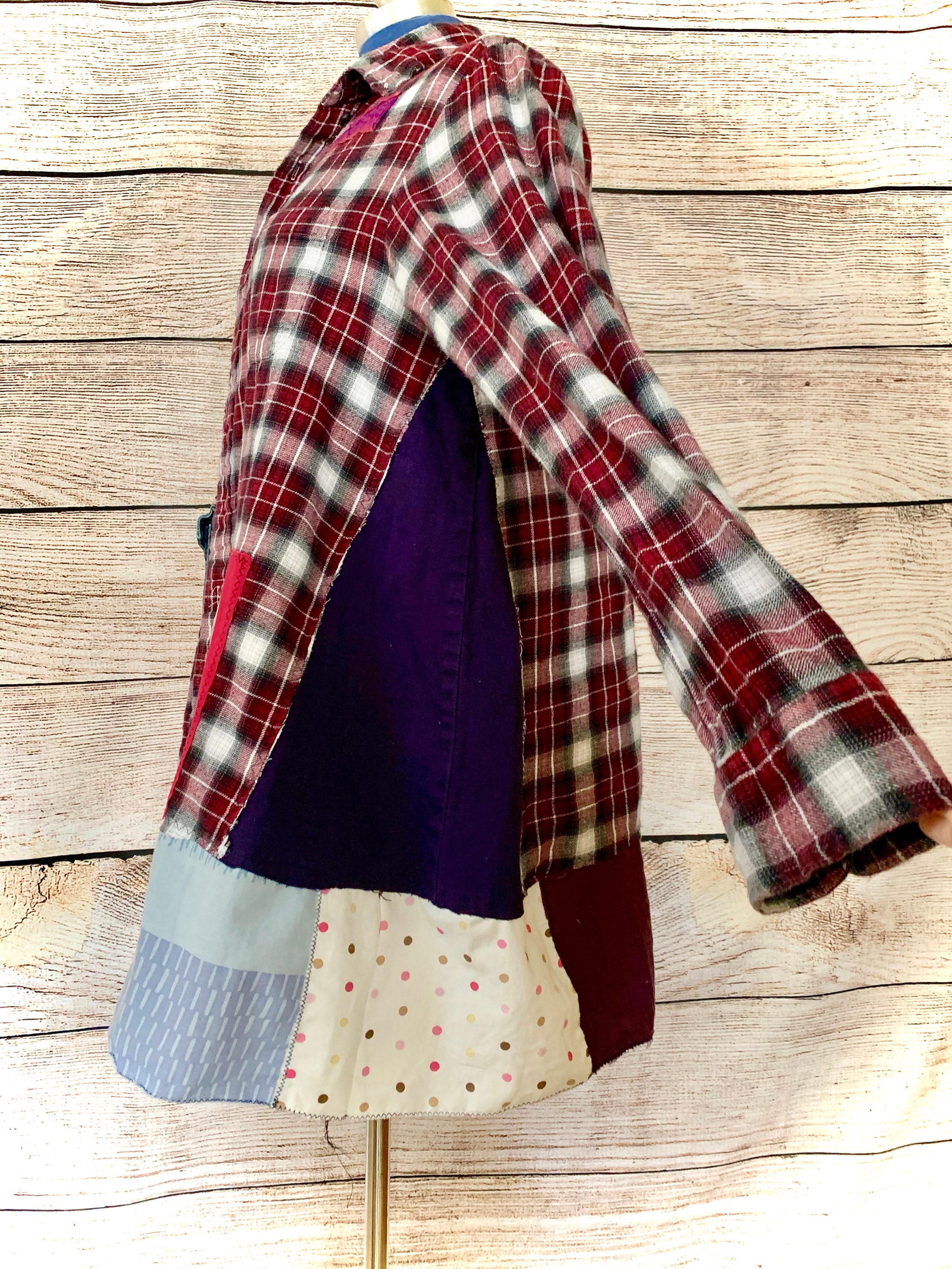Flannel Duster Cute Skull Patch with Pocket