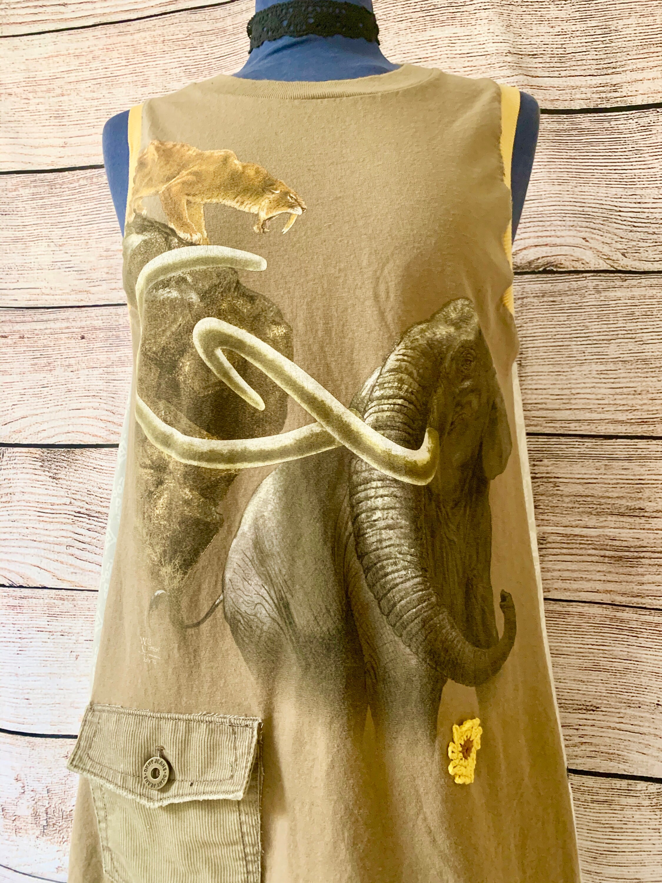 Pleistocene ICE AGE DRESS with Mammoth and Sabertooth Tiger Size Large