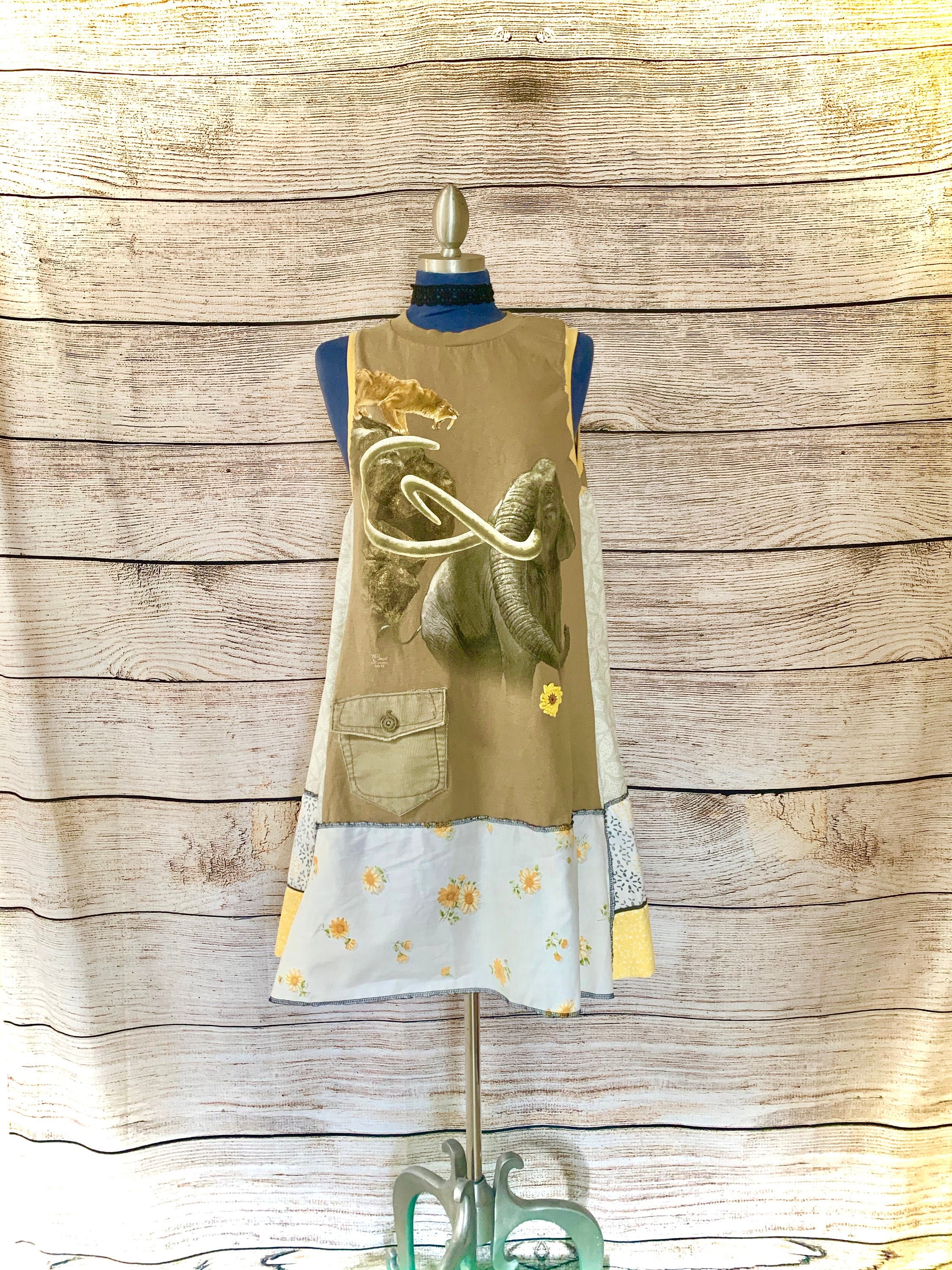 Pleistocene ICE AGE DRESS with Mammoth and Sabertooth Tiger Size Large