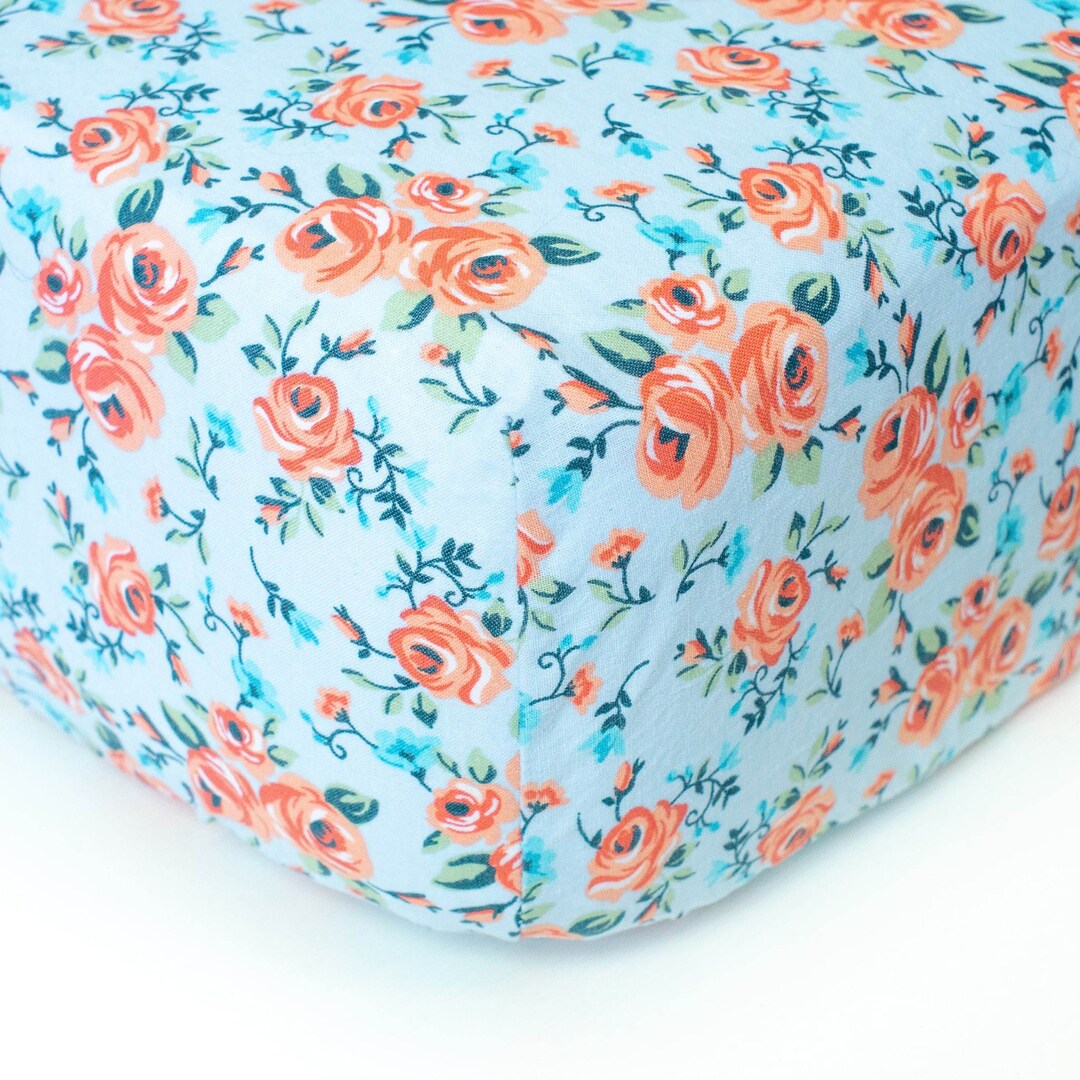 Light Blue Crib Sheet With Pink Floral - Etsy