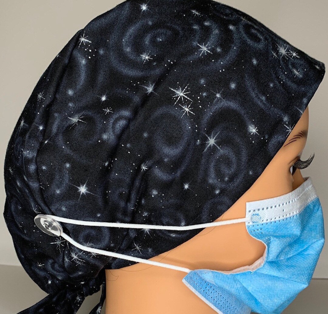 Sky Surgical Scrub Cap With Buttons 101 Midnight Stars - Etsy
