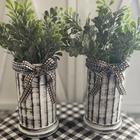 Two Buffalo Check & Jute Farmhouse Vases With Greenery - Etsy