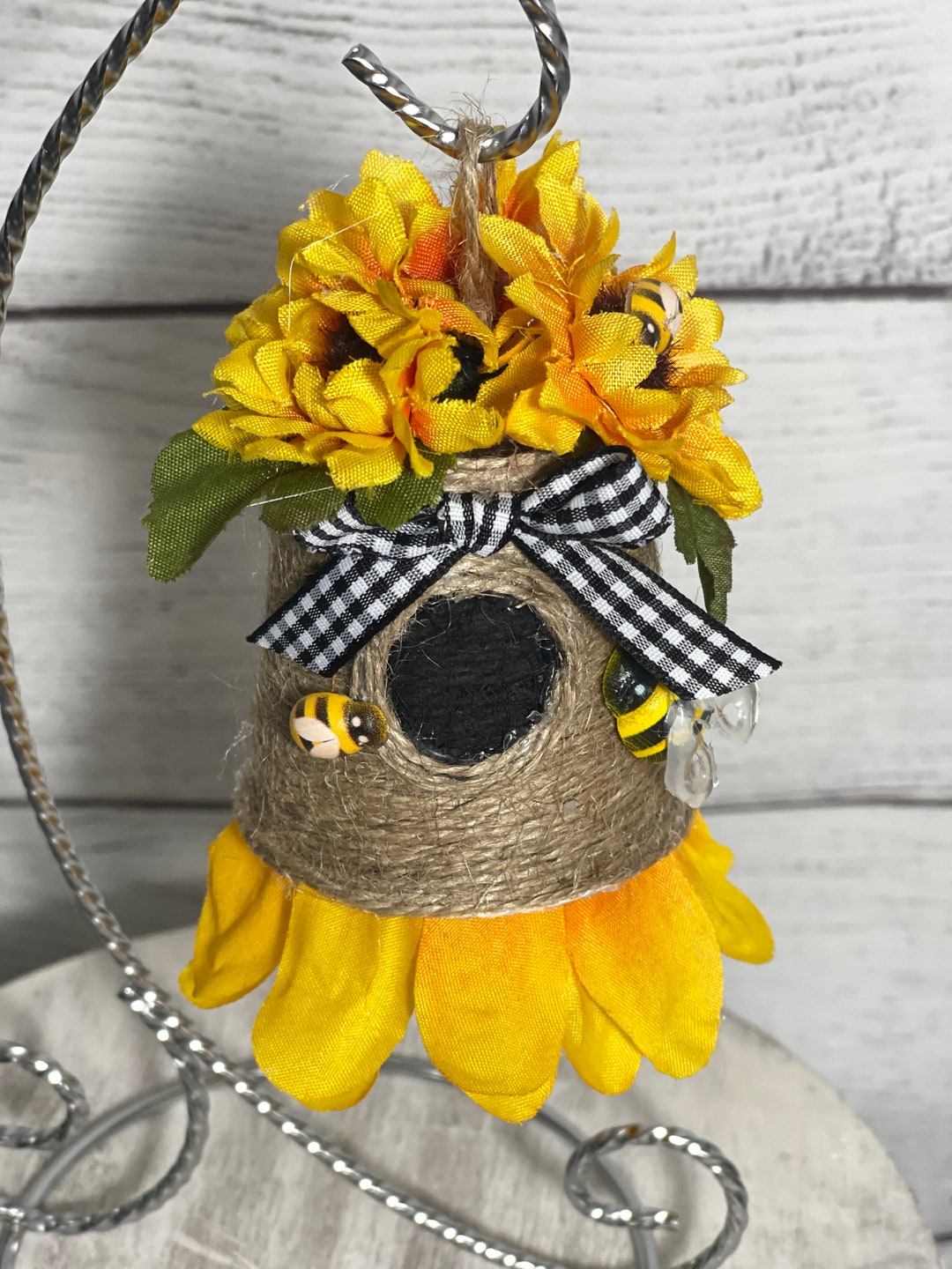 Sunflowers Buzzing Bee Honey Hive Ornament Summer Tiered Tray Home ...