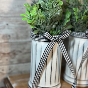 Two Buffalo Check & Jute Farmhouse Vases With Greenery - Etsy
