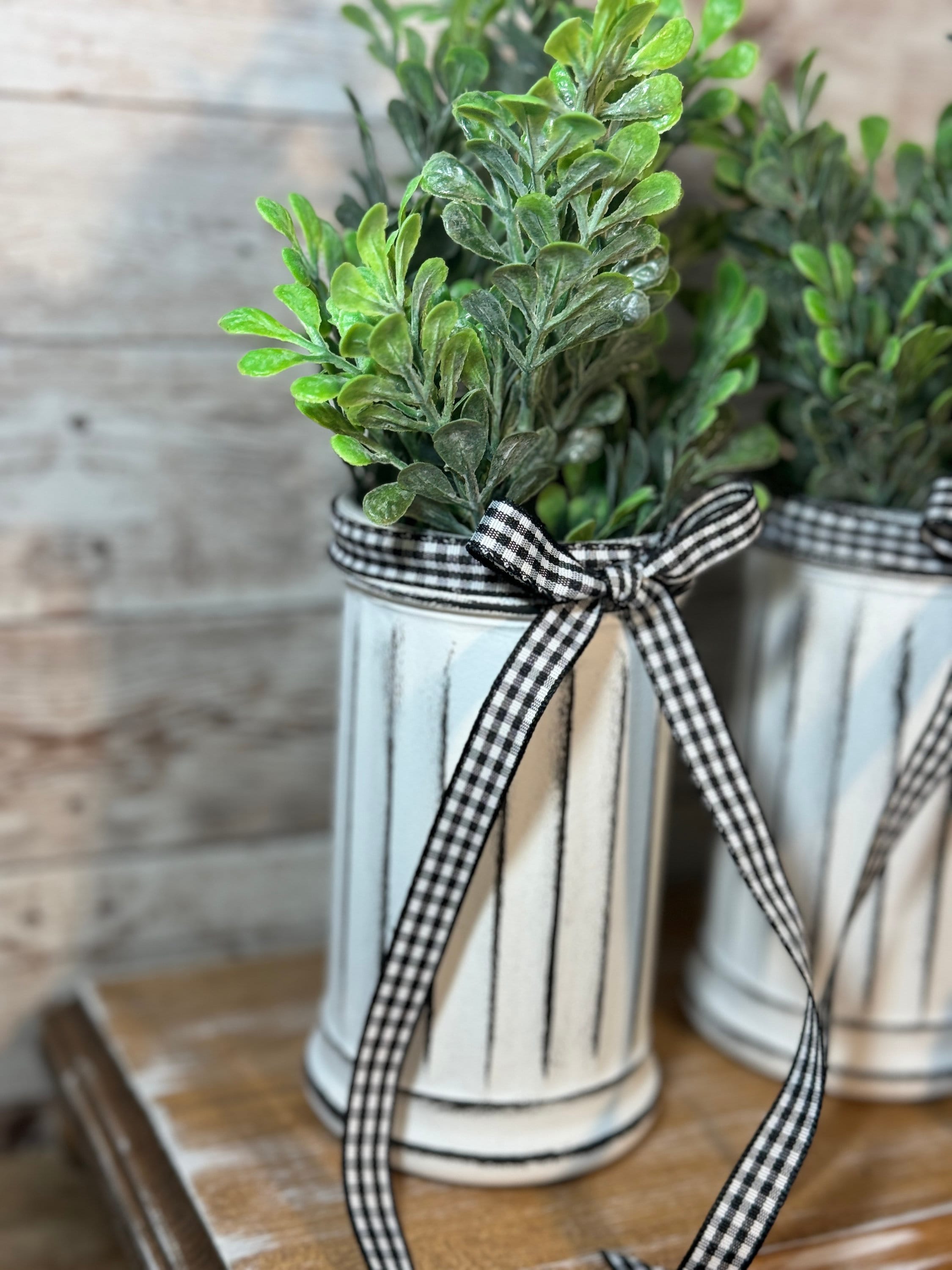 Two Buffalo Check & Jute Farmhouse Vases With Greenery - Etsy