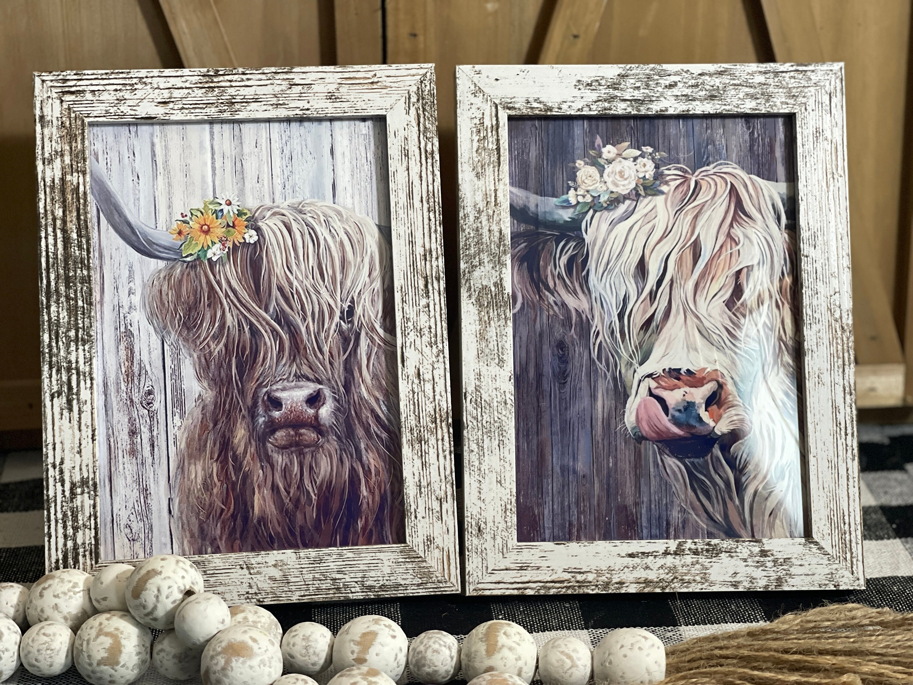 Jolie vache florale Art encadré rustique Décor de style - Etsy France