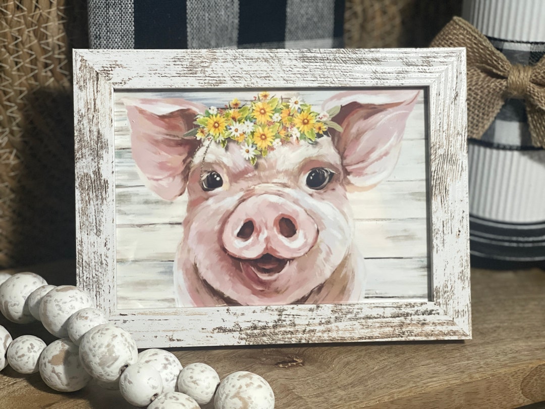 Rustic Pig Sign, Cute Pig Farmhouse Decor, Distressed Frame Rustic ...