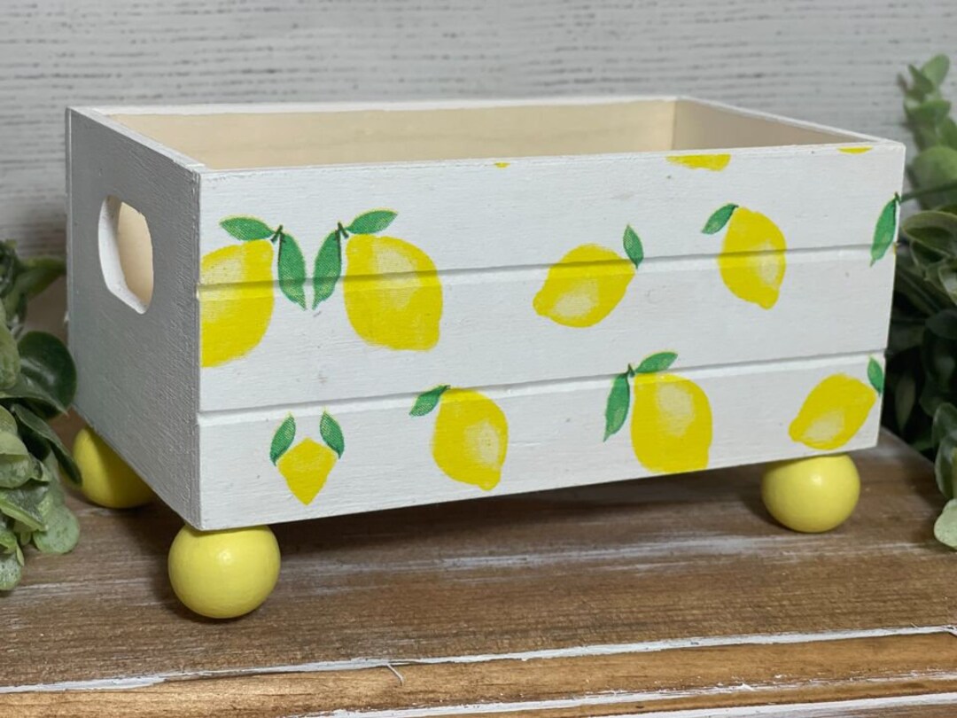 Farmhouse Bright Lemons Decorative Handmade Wood Crate, Cocoa Bars ...