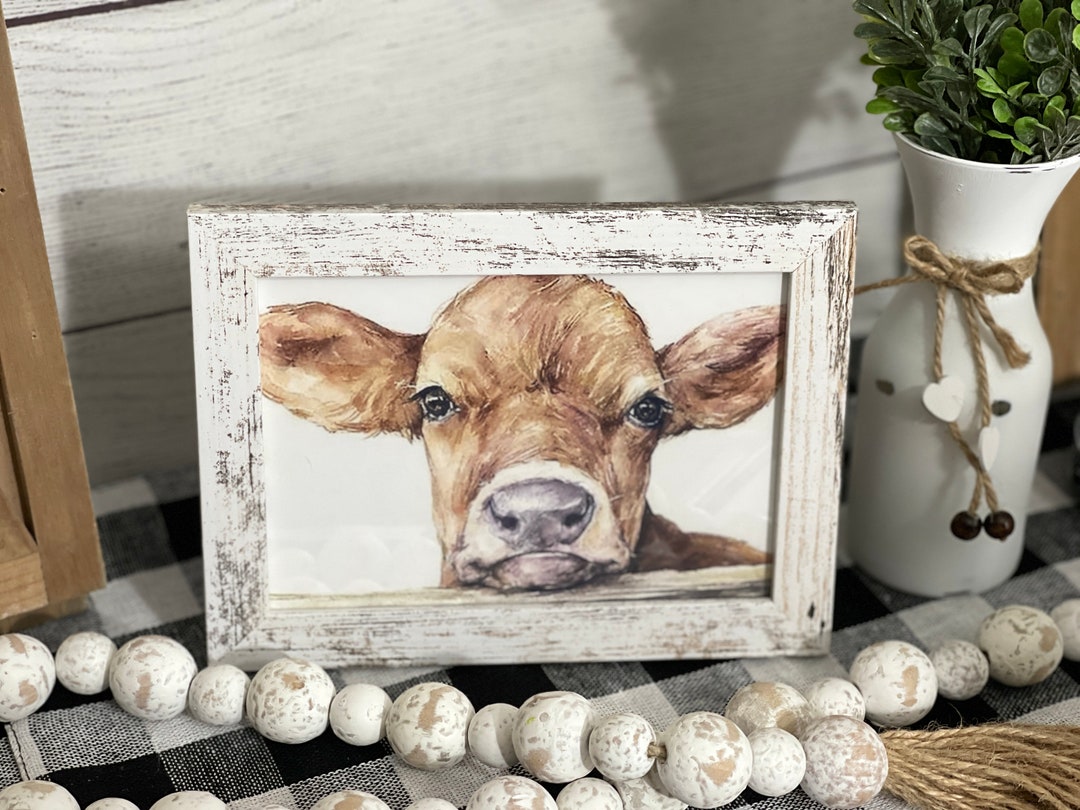 Calf Farmhouse Sign: Rustic Distressed Picture Frame - Etsy