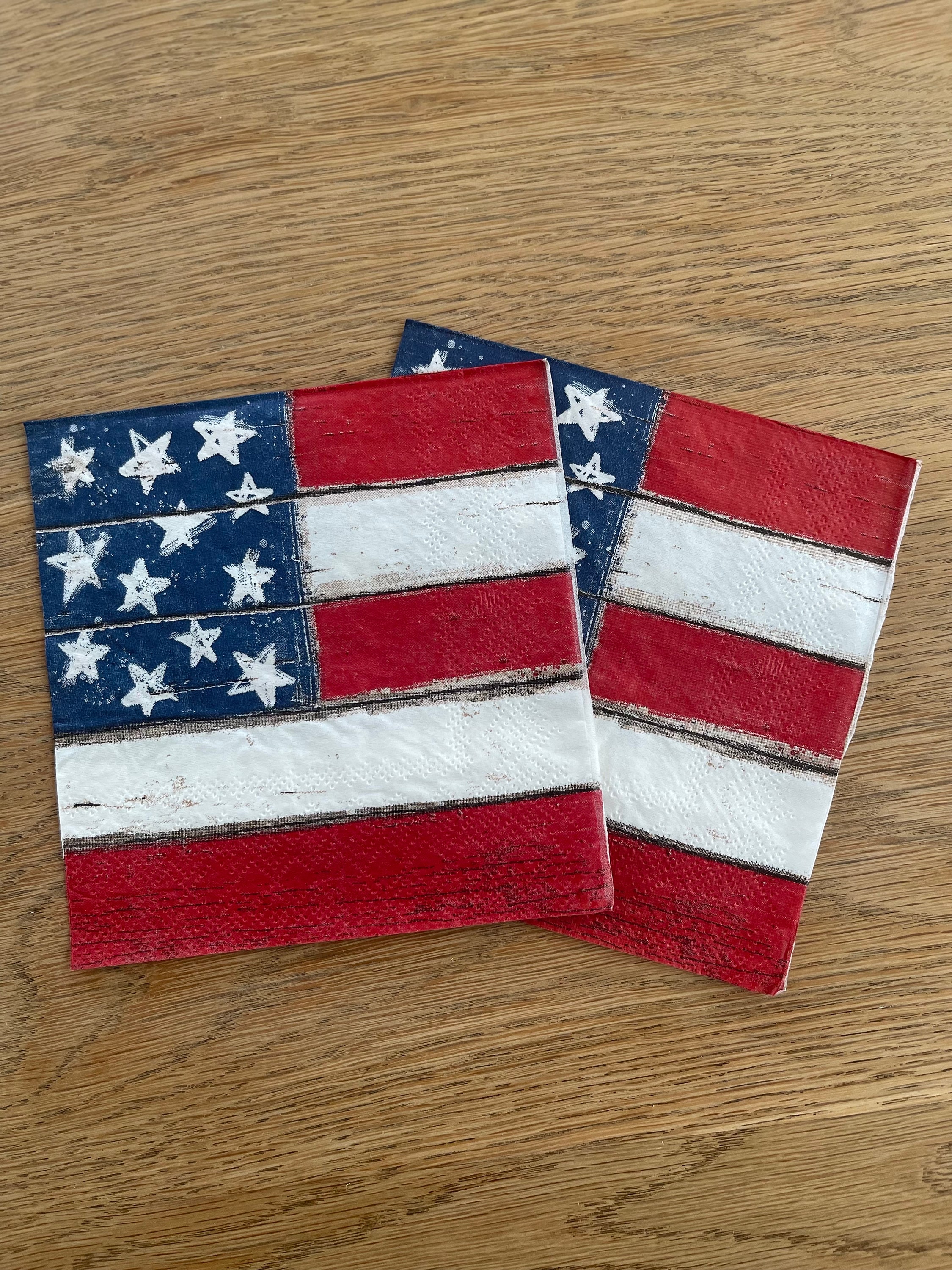 2 Individual Patriotic American Flag Paper Napkins for Decoupage Crafts ...