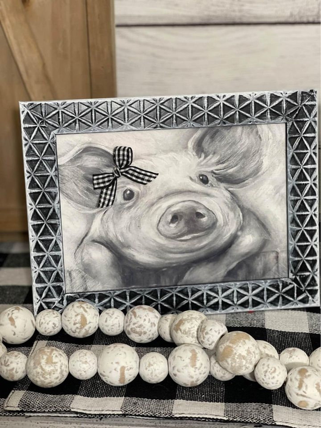 Rustic Pig Black and White Sign | Farmhouse Decor | Distressed Frame ...