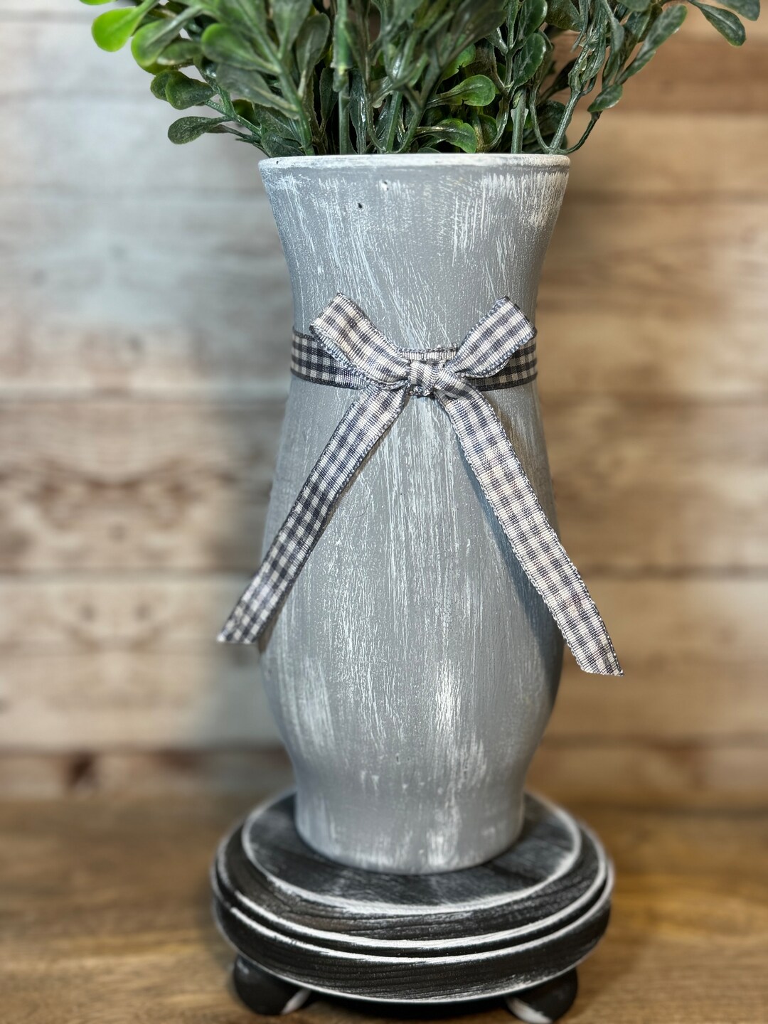 Rustic Farmhouse Gray Distressed Hurricane Flower Vase With Greenery - Etsy