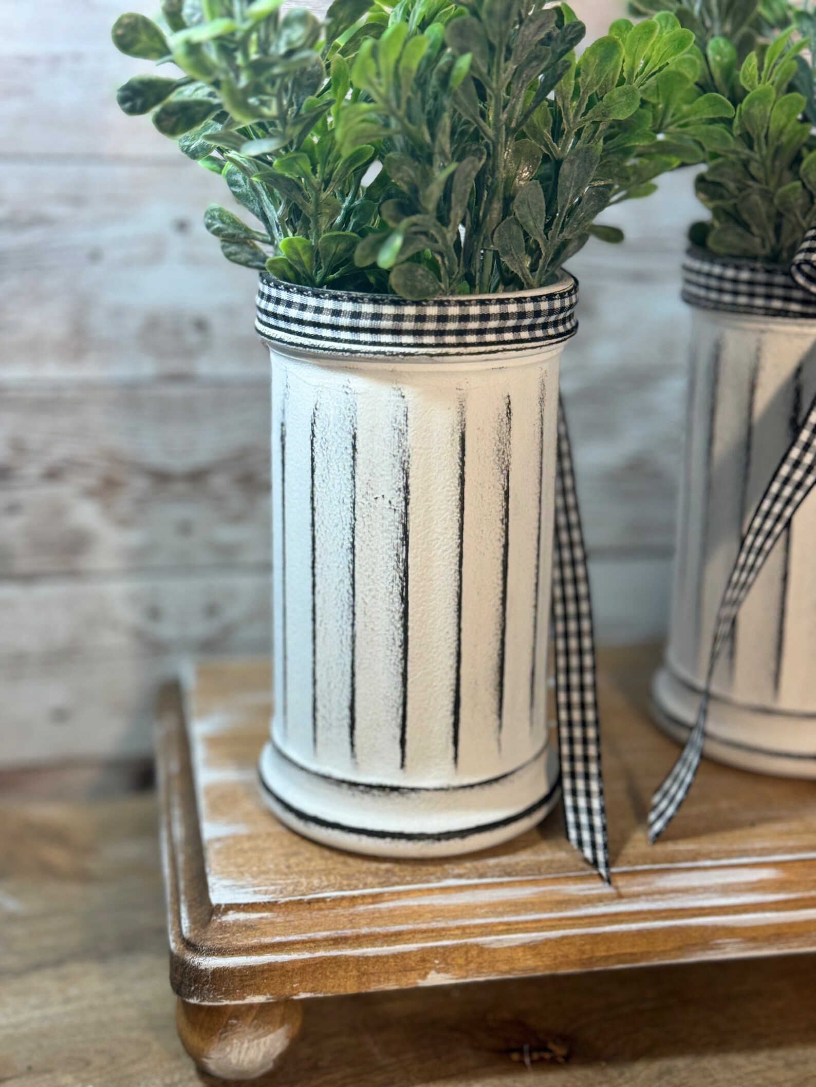 Two Buffalo Check & Jute Farmhouse Vases With Greenery - Etsy