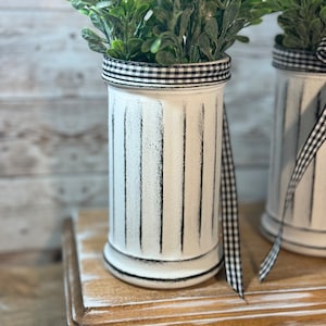 Two Buffalo Check & Jute Farmhouse Vases With Greenery - Etsy