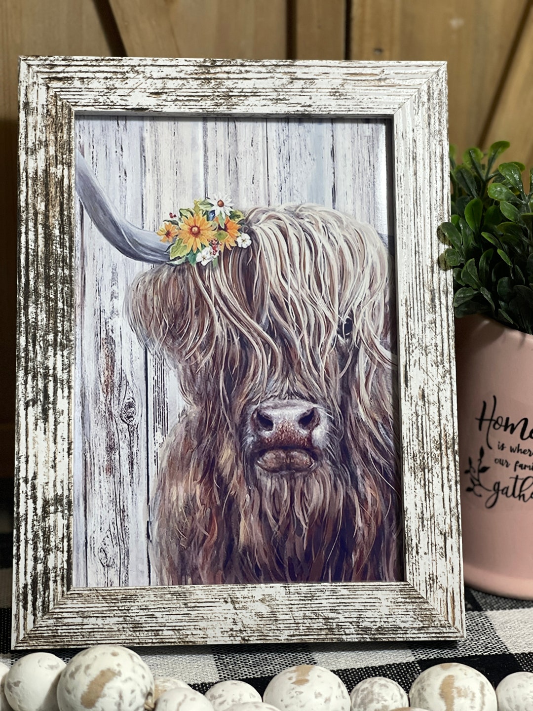 Jolie vache florale Art encadré rustique Décor de style - Etsy France