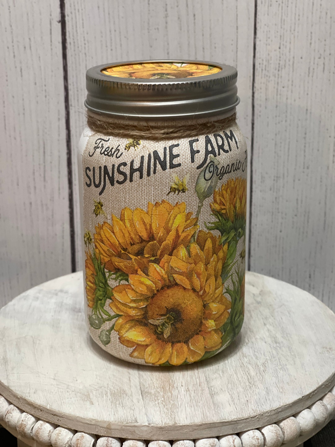 Farmhouse Decoupage Sunflower Mason Jar/vase/ With Finished Lid ...