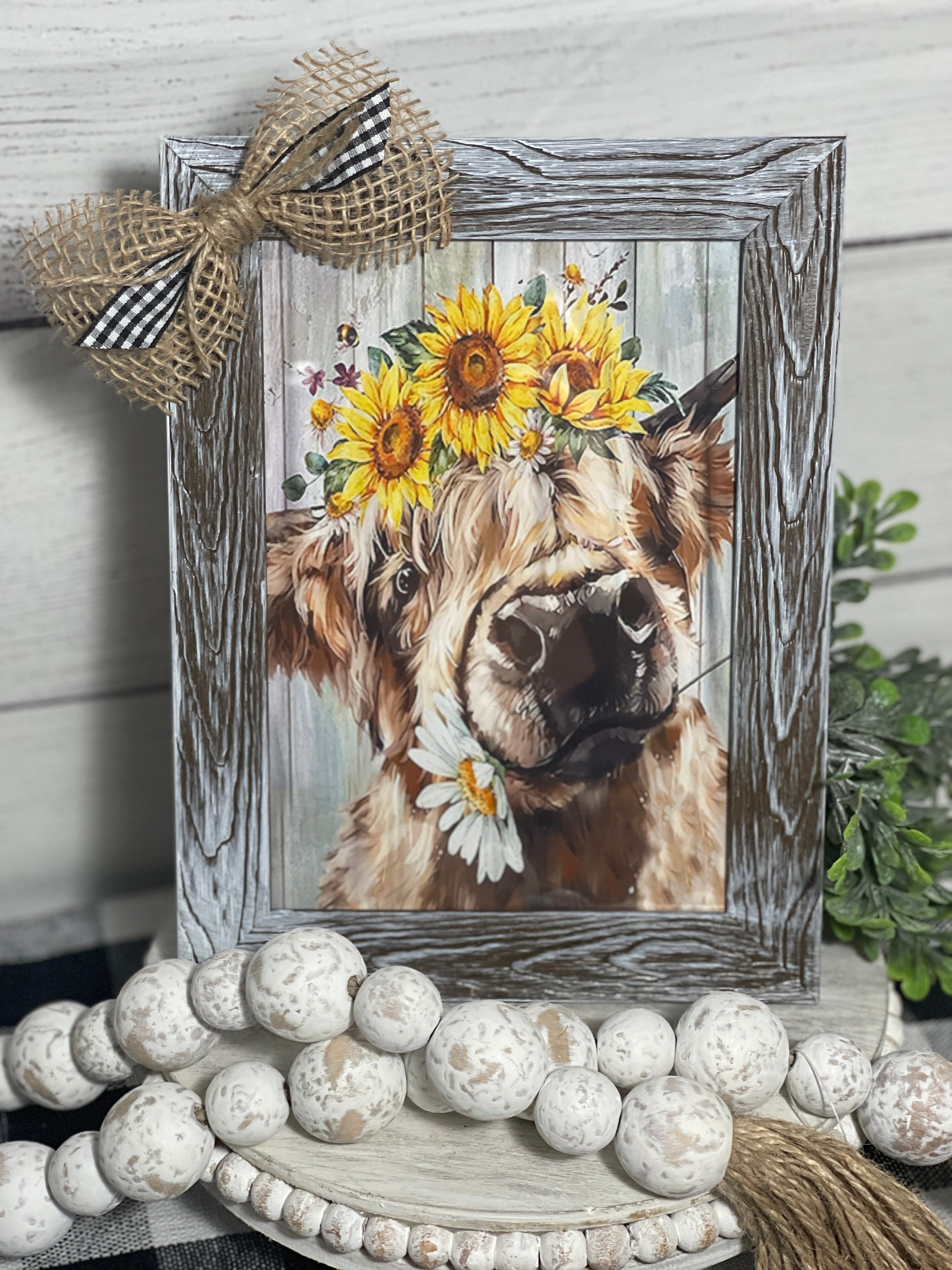 Sunflower Highland Cow Rustic Farmhouse Sign Farmhouse Decor Distressed ...