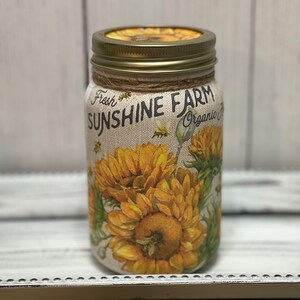 Farmhouse Decoupage Sunflower Mason Jar/vase/ With Finished Lid ...