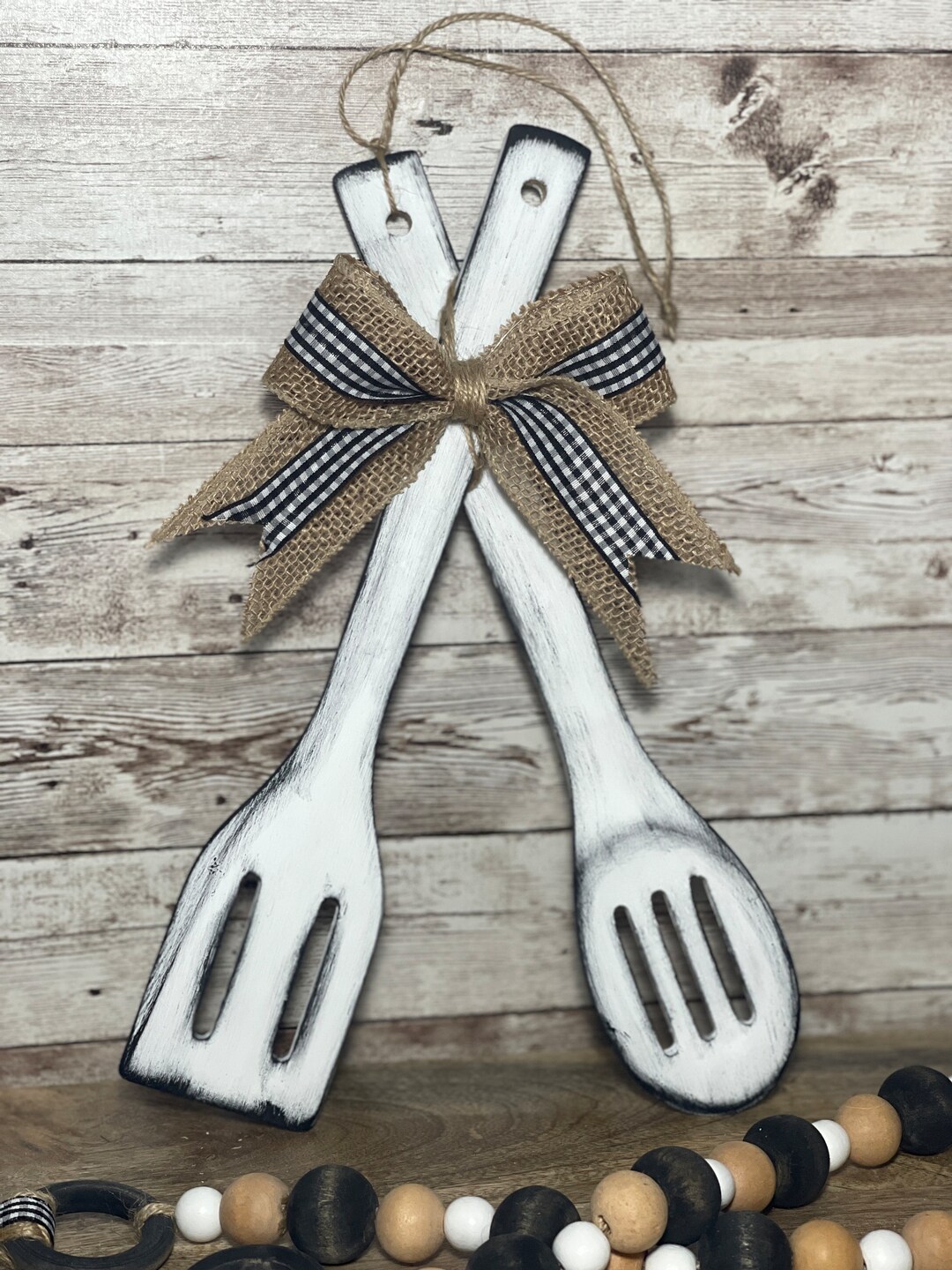 Distressed Fork & Spoon | Farmhouse Bow Decor | Farmhouse Wooden Wall ...