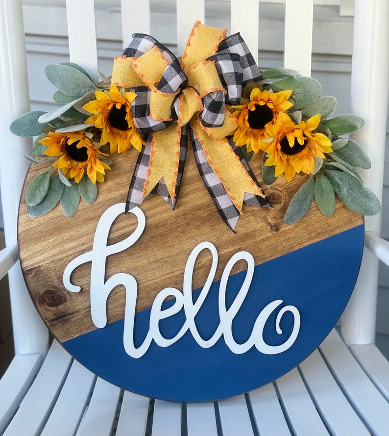 Hello Door Hanger, Sunflower Decor, Farmhouse Wooden Sign - Etsy