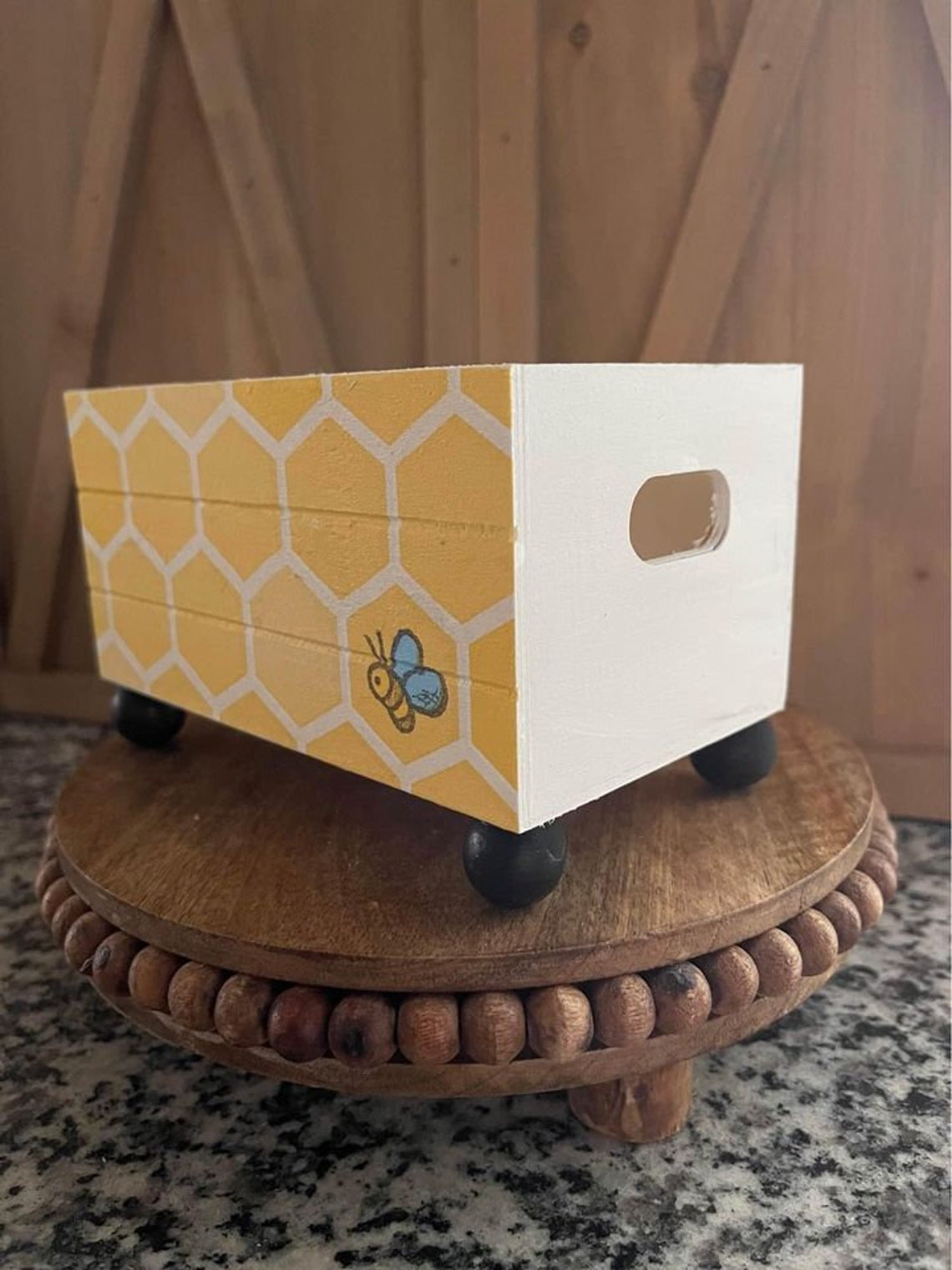 Farmhouse Bee Honeycomb Decorative Handmade Wood Crate, Cocoa Bars ...