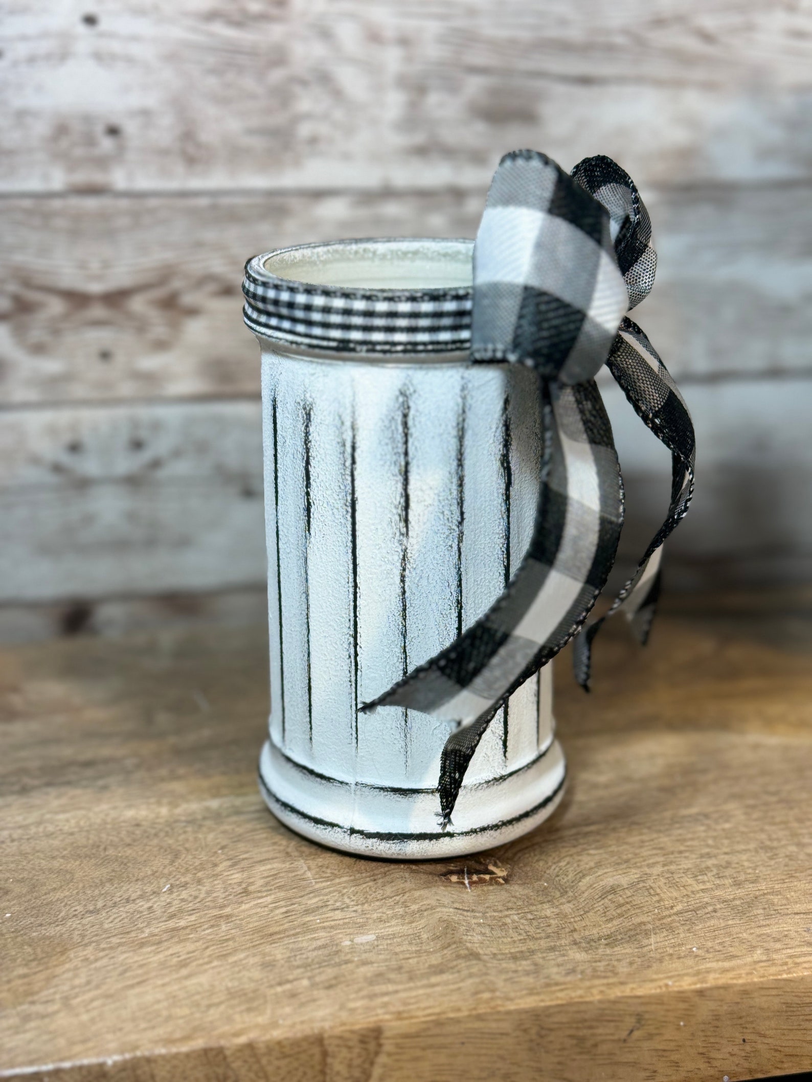 Two Buffalo Check & Jute Farmhouse Vases With Greenery - Etsy