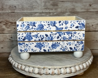 Blue Yellow Floral Handmade Wood Crate Riser Great for Coffee/tea or ...