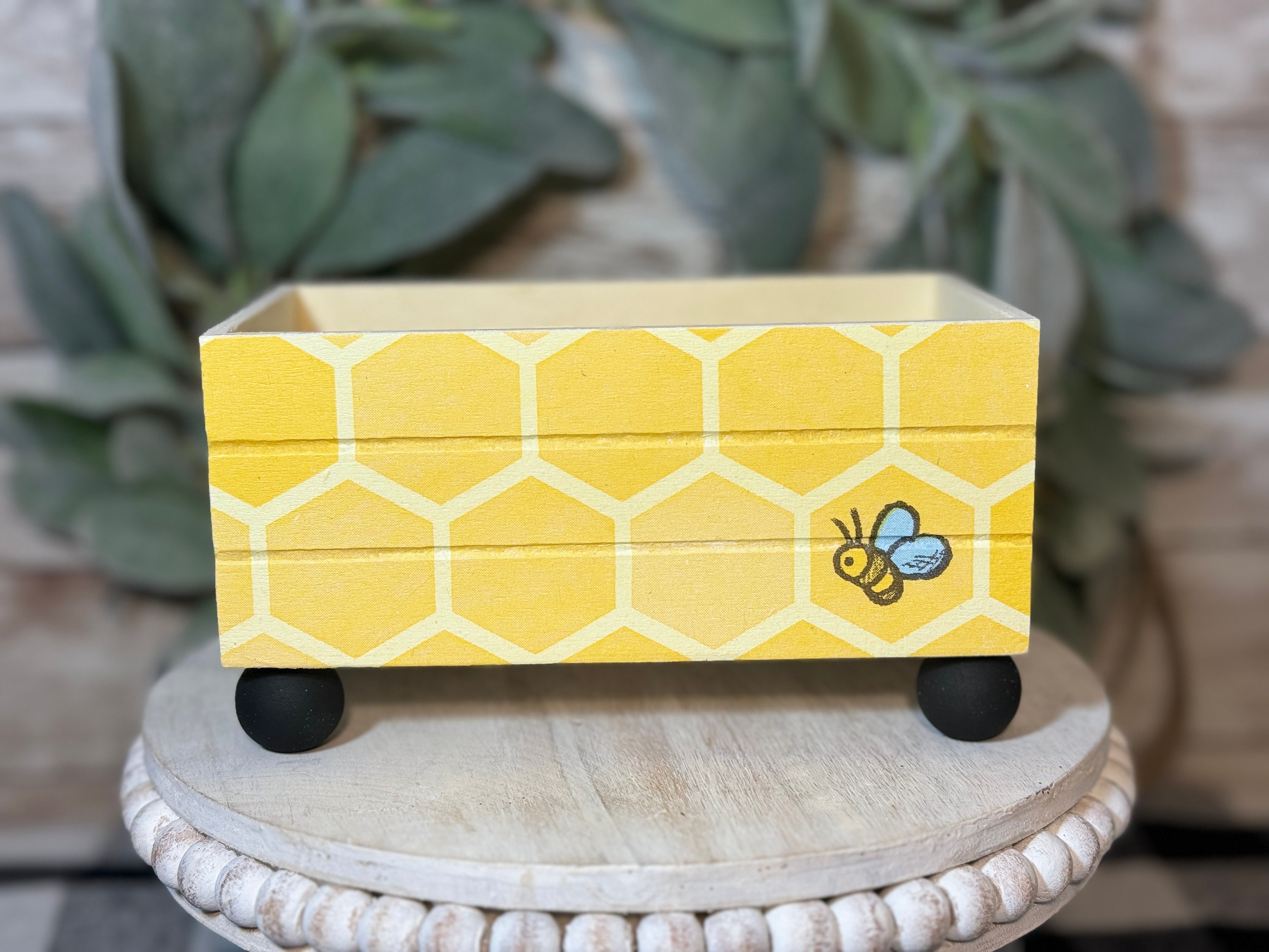 Farmhouse Bee Honeycomb Wood Crate, Handmade Decorative Planter - Etsy