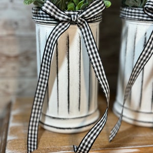 Two Buffalo Check & Jute Farmhouse Vases With Greenery - Etsy