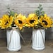 Two Distressed White Black Jute Farmhouse Vases With Sunflower Greenery ...