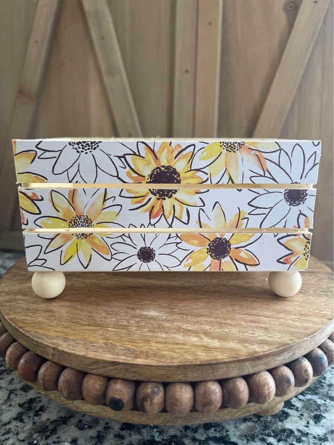 Farmhouse Sunflowers Decorative Handmade Wood Crate, Cocoa Bars, Coffee ...