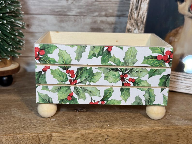 Farmhouse Red / Holly and Berries Christmas Decorative Handmade Wood ...