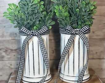 Two Buffalo Check & Jute Farmhouse Vases With Greenery - Etsy