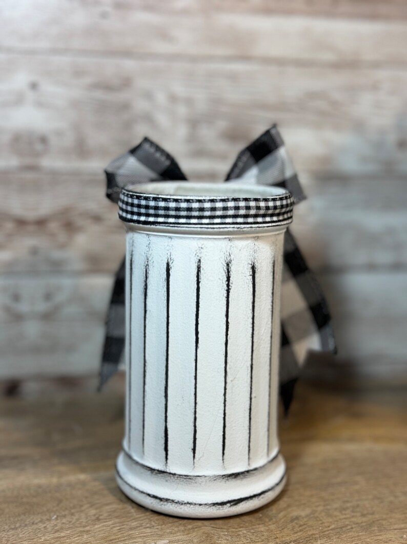 Two Buffalo Check & Jute Farmhouse Vases With Greenery - Etsy