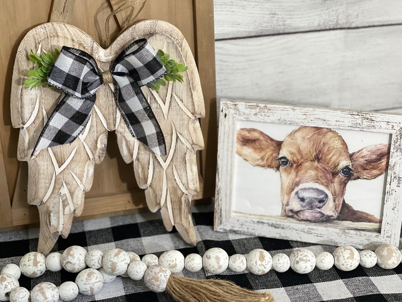 Rustic Farmhouse Wooden Wings With Greenery & Buffalo Check - Etsy