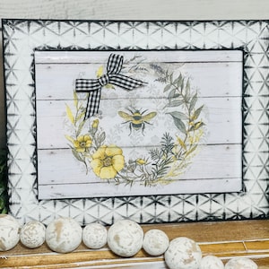Farmhouse Queen Bee Floral on Shiplap Distressed Framed Art Hand ...