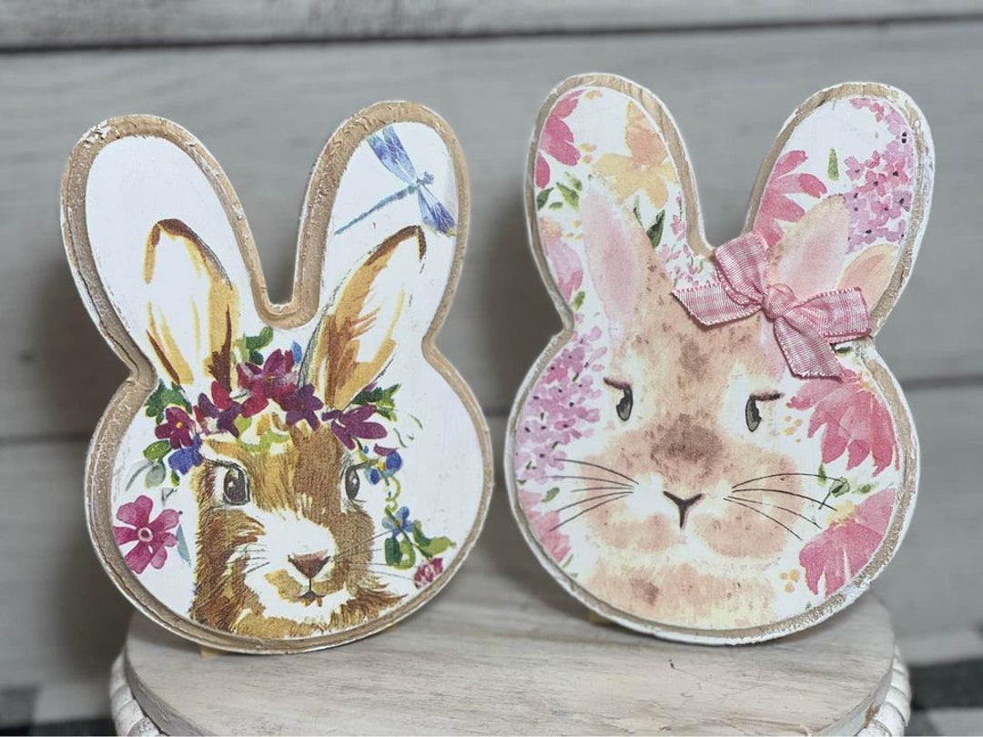 Farmhouse Easter/ Handmade Wooden Bunny Sitters for Tiered Tray Decor 5 ...