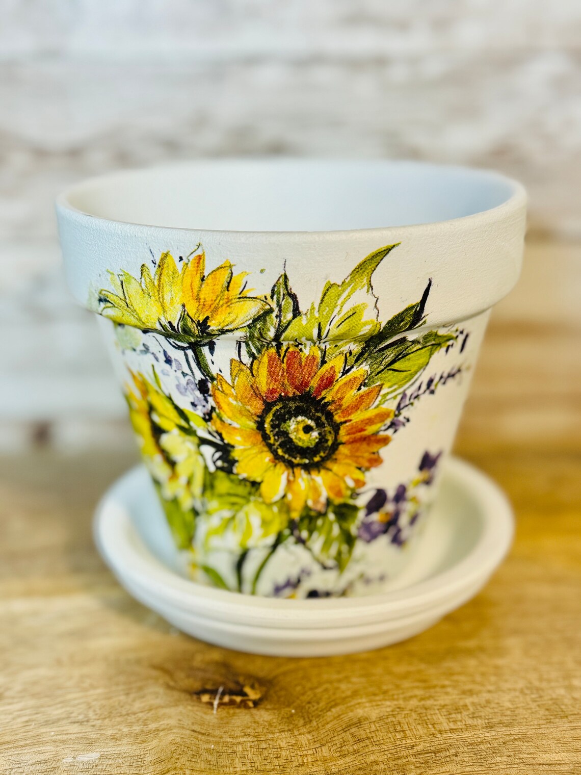 Beautifully Decoupaged Sunflowers and Purple Flower Summer Terracotta ...