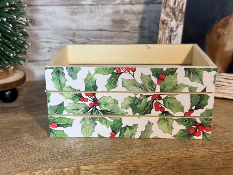 Farmhouse Red / Holly and Berries Christmas Decorative Handmade Wood ...