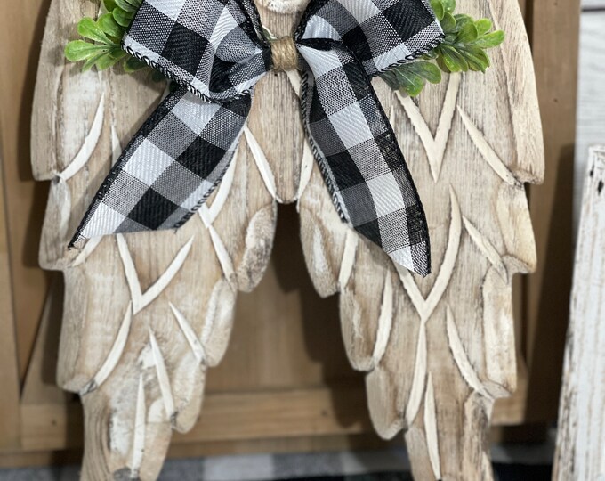 Rustic Farmhouse Wooden Wings With Greenery & Buffalo Check - Etsy