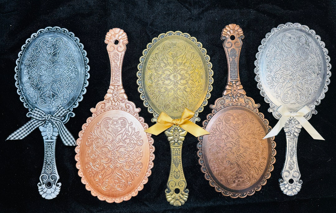 Plastic Fancy Handheld Mirror,metallic Hand Painted, Gold,pewter ...