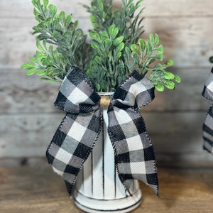 Two Buffalo Check & Jute Farmhouse Vases With Greenery - Etsy