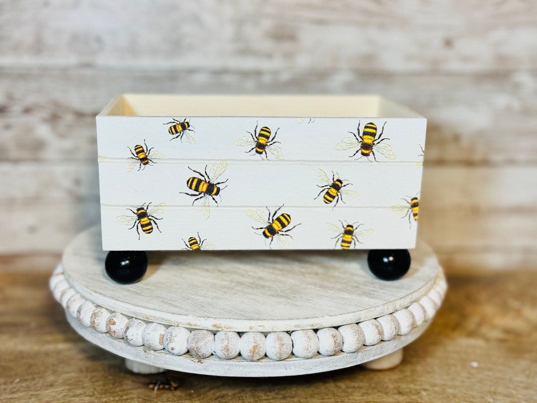 Spring/summer Beautiful Decorative Buzzing Bees Wooden Storage Crate ...