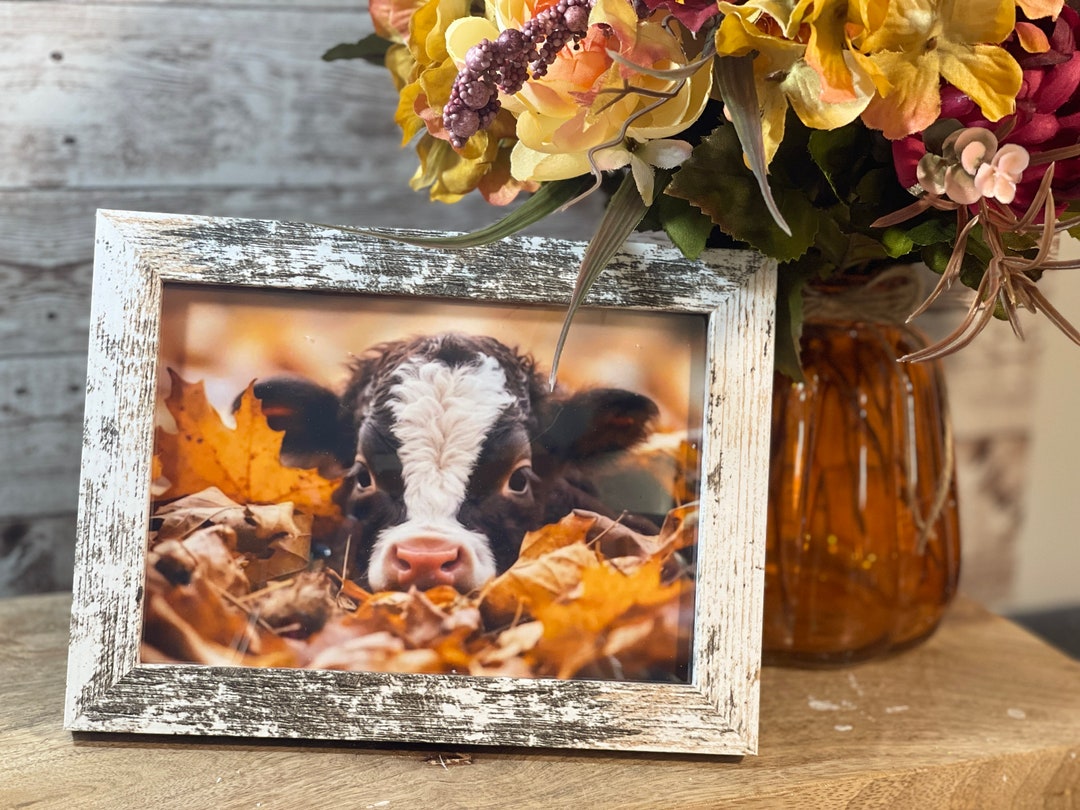 Farmhouse Fall Calf in Leaves Farmhouse Kitchen Sign | Rustic ...