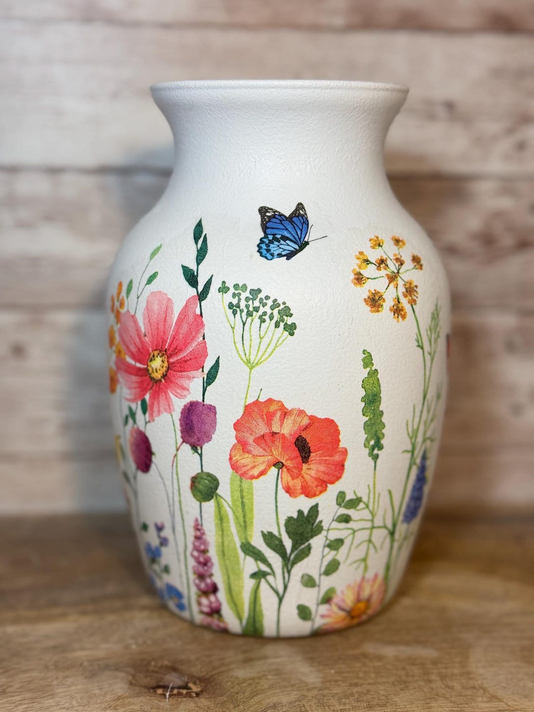 Butterfly Meadow Glass Vase, Decoupage Flower Vase, Shabby Chic Vase ...