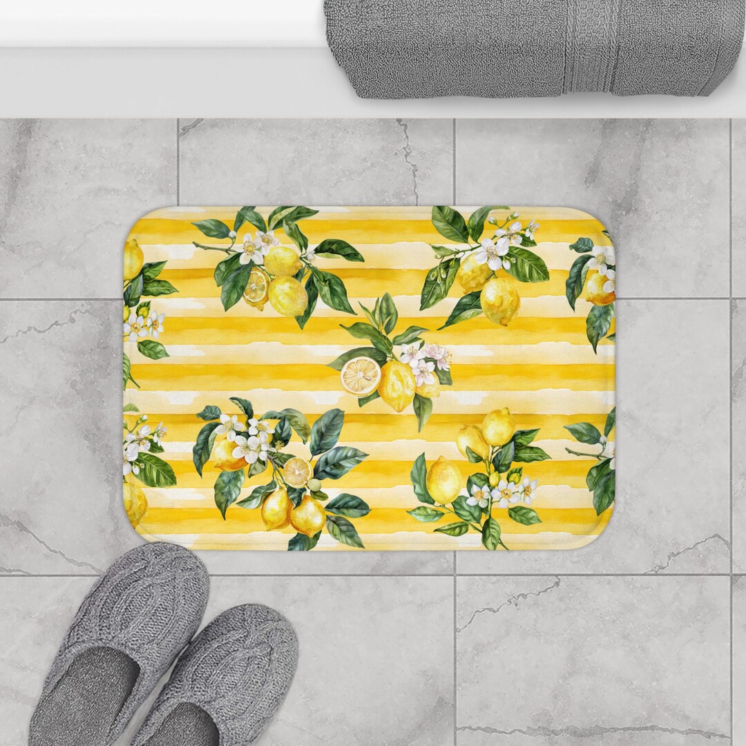 Lemon Bath Mat Pastel Yellow Bathroom Decor, Fruity Housewarming Gift ...